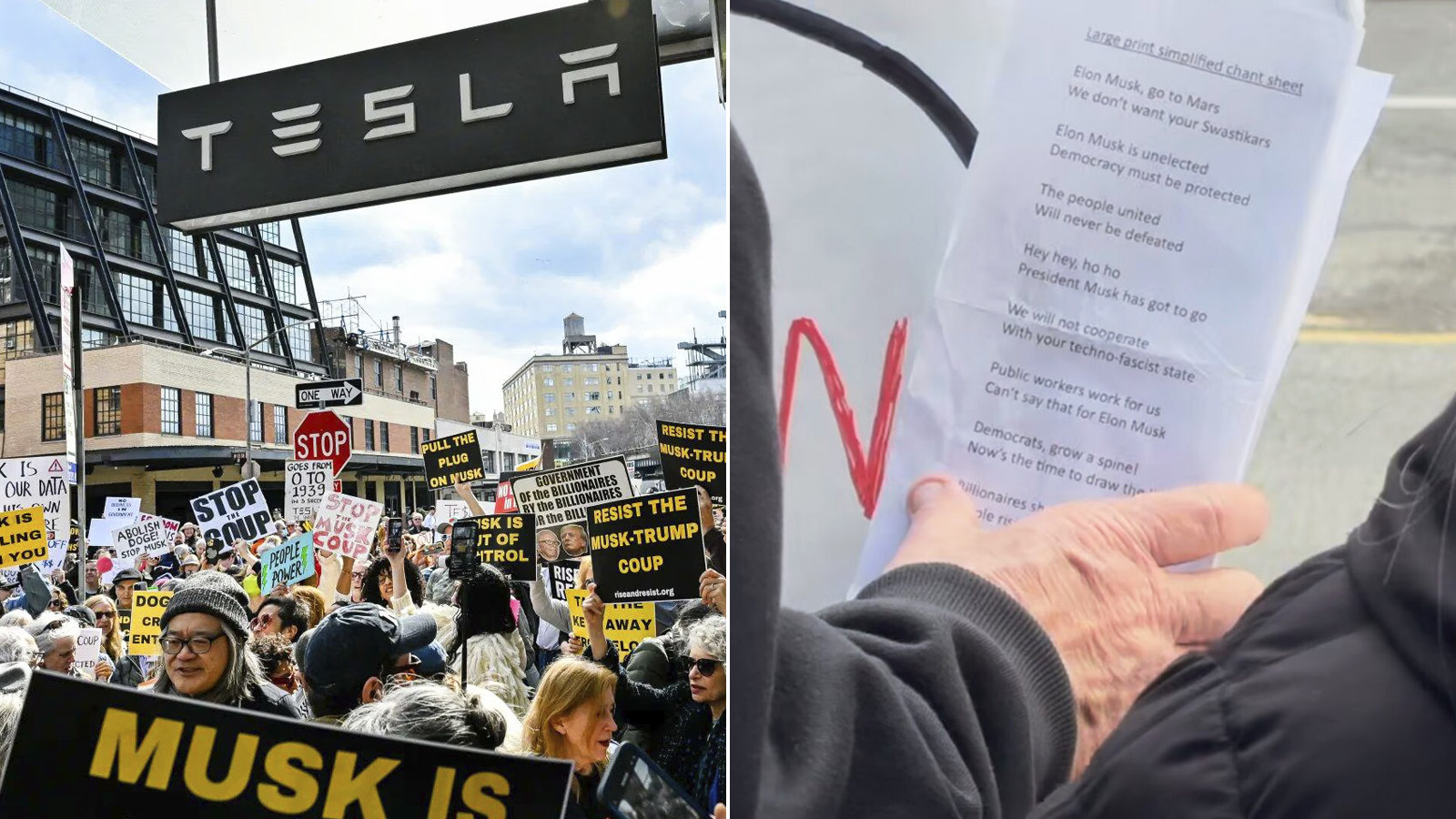 Anti-Musk/Tesla Protesters Caught Using Note Cards, ‘Cheat Sheets ...