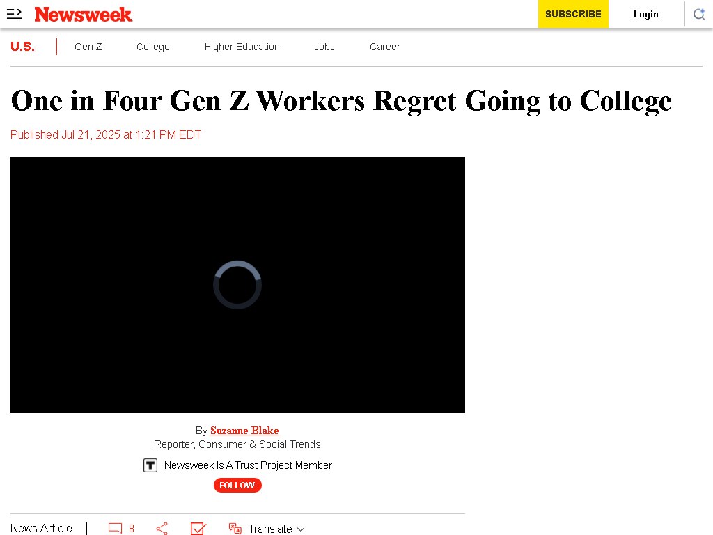 One in Four Gen Z Workers Regret Going to College - EVOL - Evol News